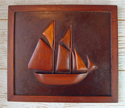 Folk Art Schooner Half Hull Model: Skipjack Nautical Wares