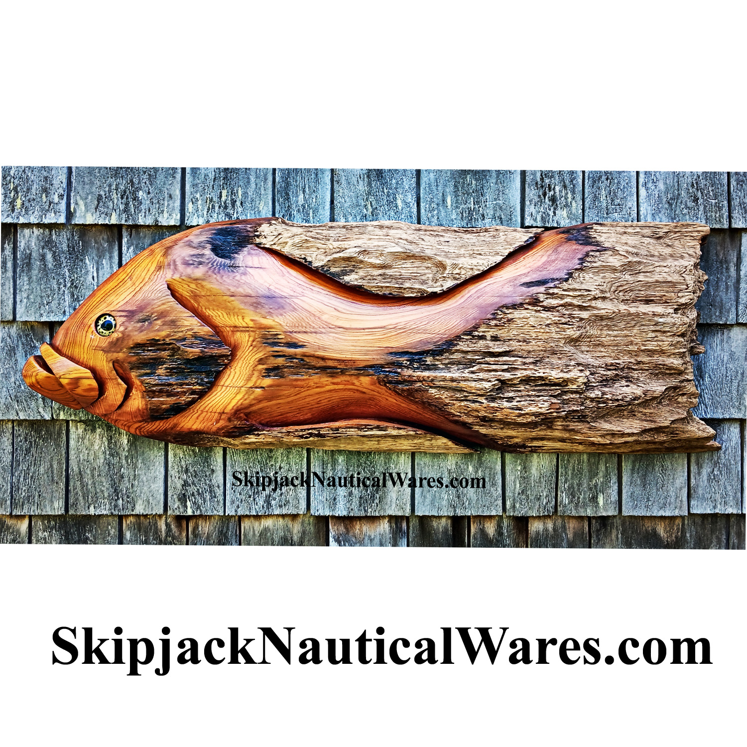 Exceptional Carved Fish on Old Growth Natural Cypress: Skipjack ...