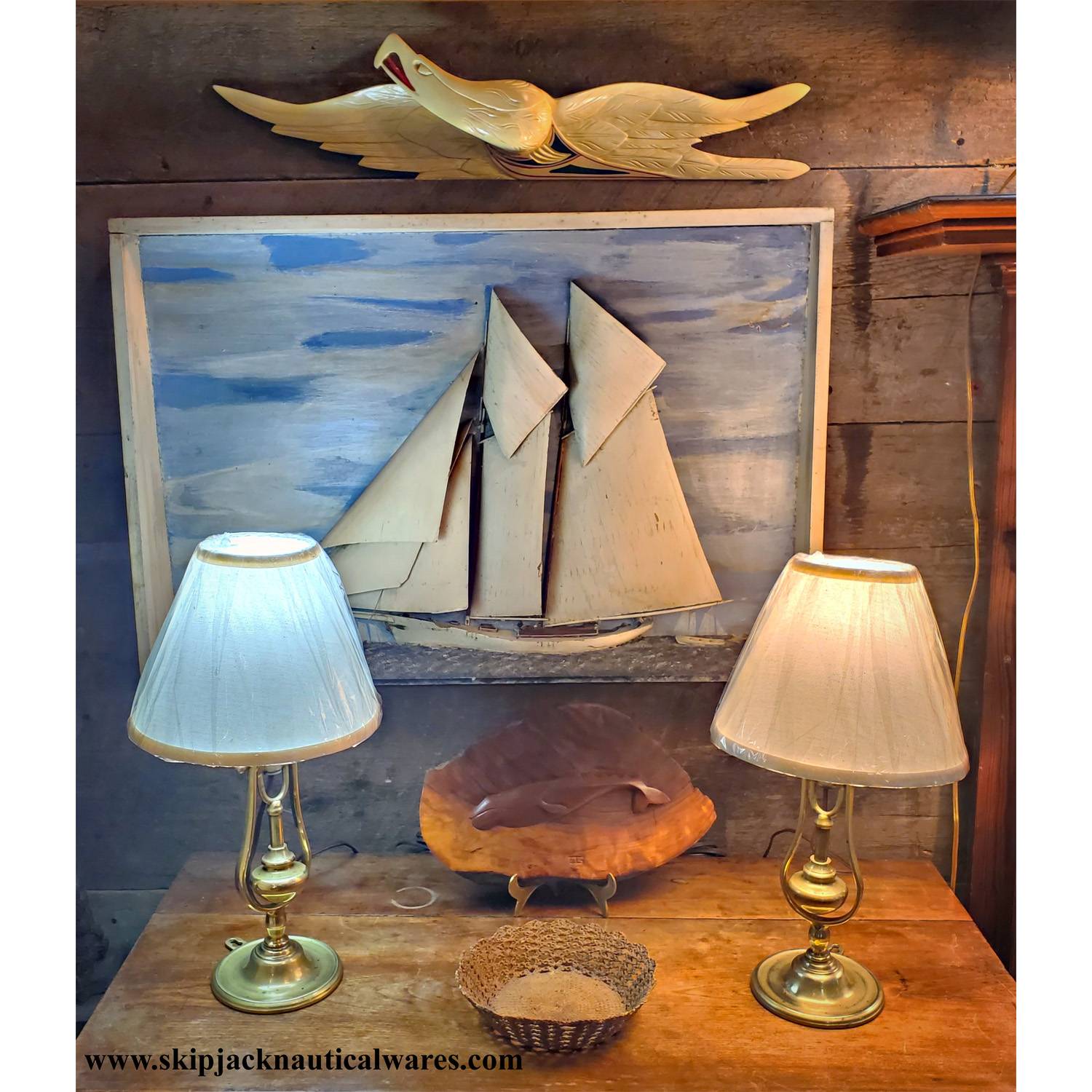 Matched Pair of Early 20th Century Brass Gimballed Lamps: Skipjack ...