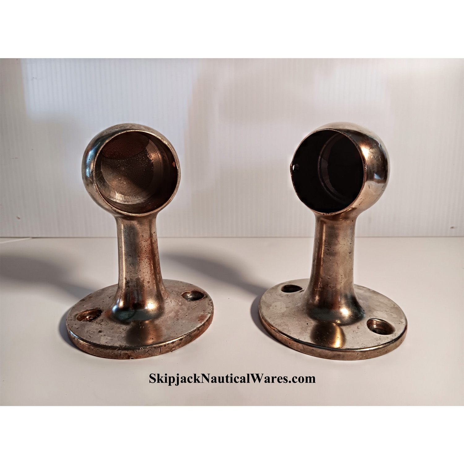 Pair of Brass Railing End Brackets: Skipjack Nautical Wares