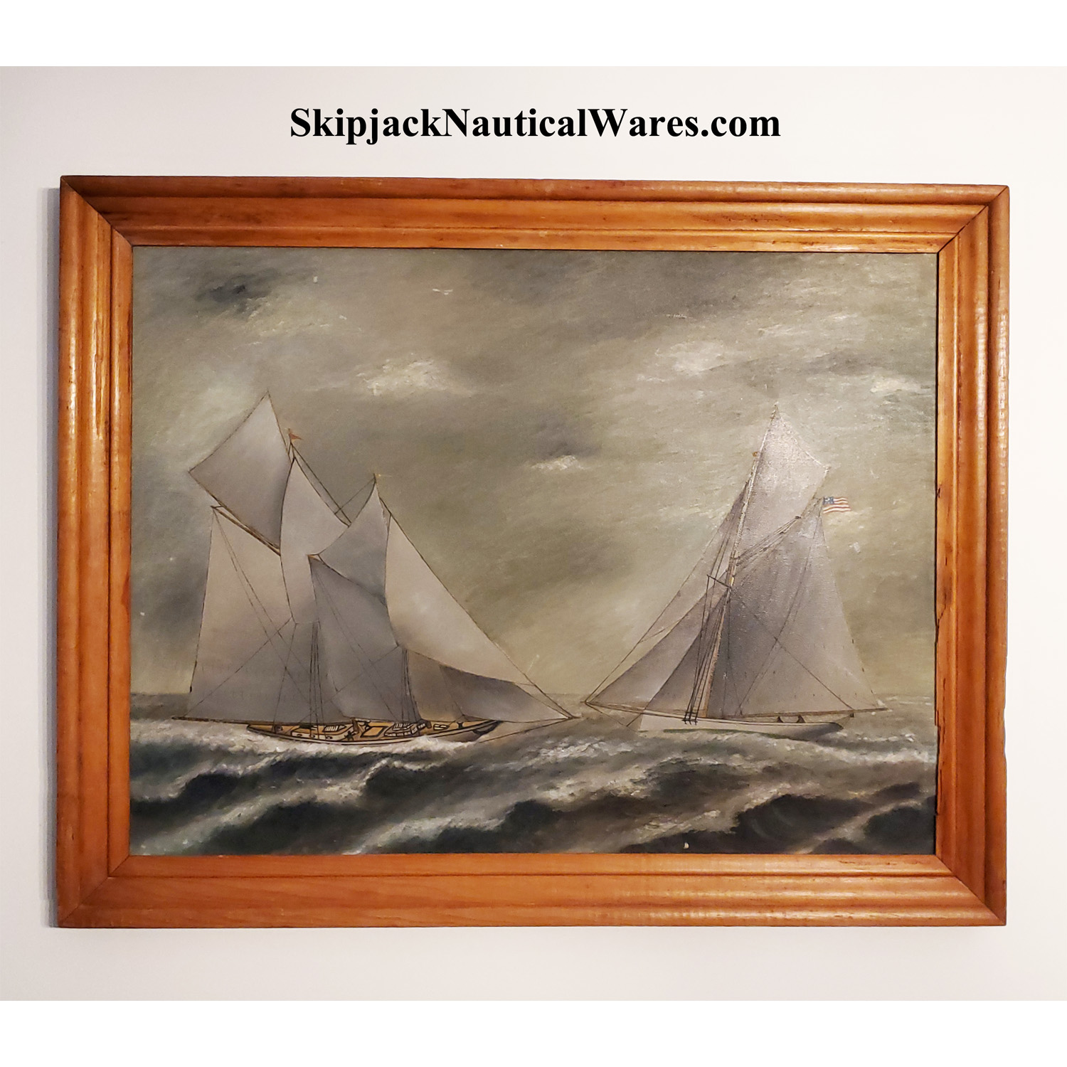 Schooner & Sloop Passing in Stormy Seas: Skipjack Nautical Wares