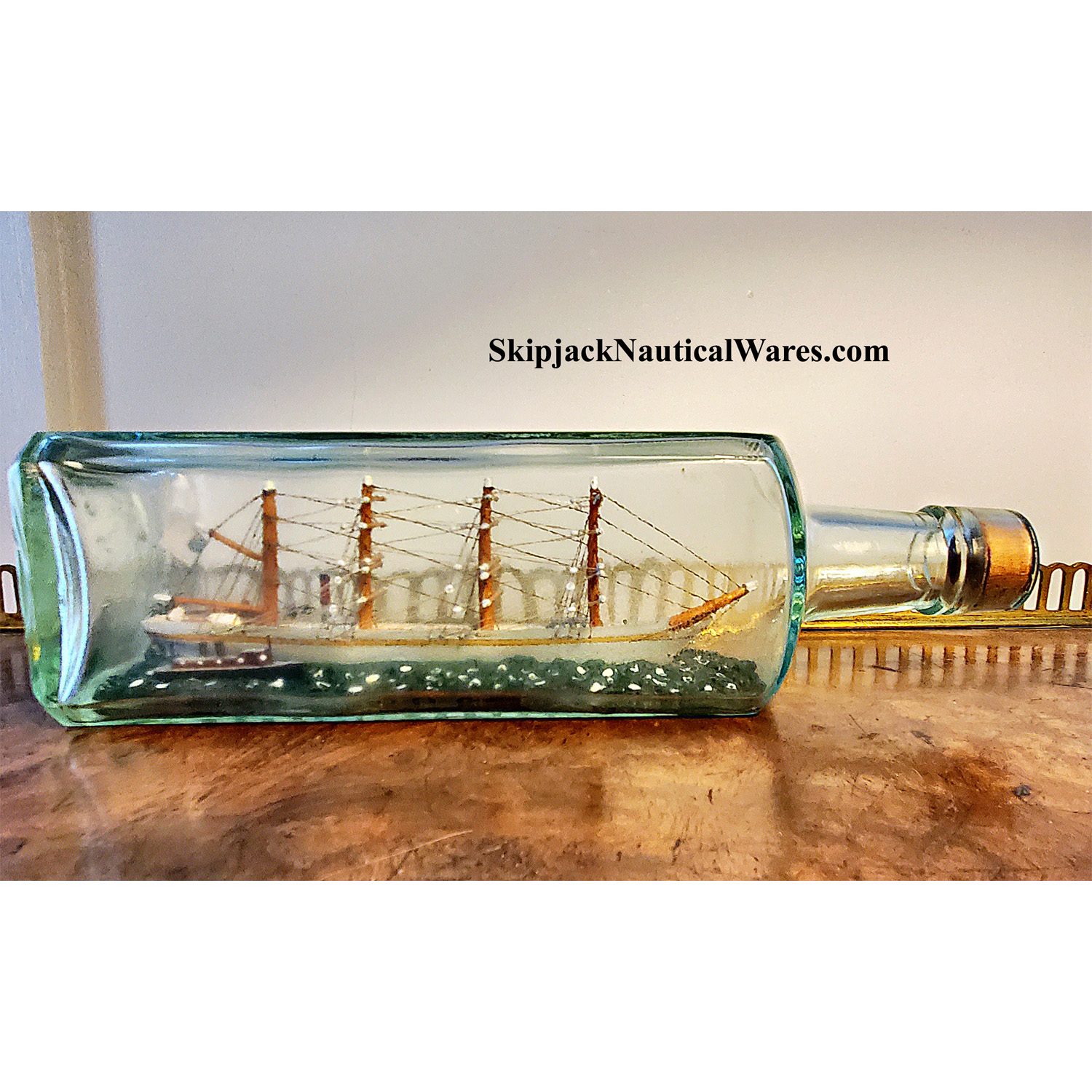 Early 20th Century Ship-in-a-bottle Diorama Four-Masted Ship: Skipjack ...