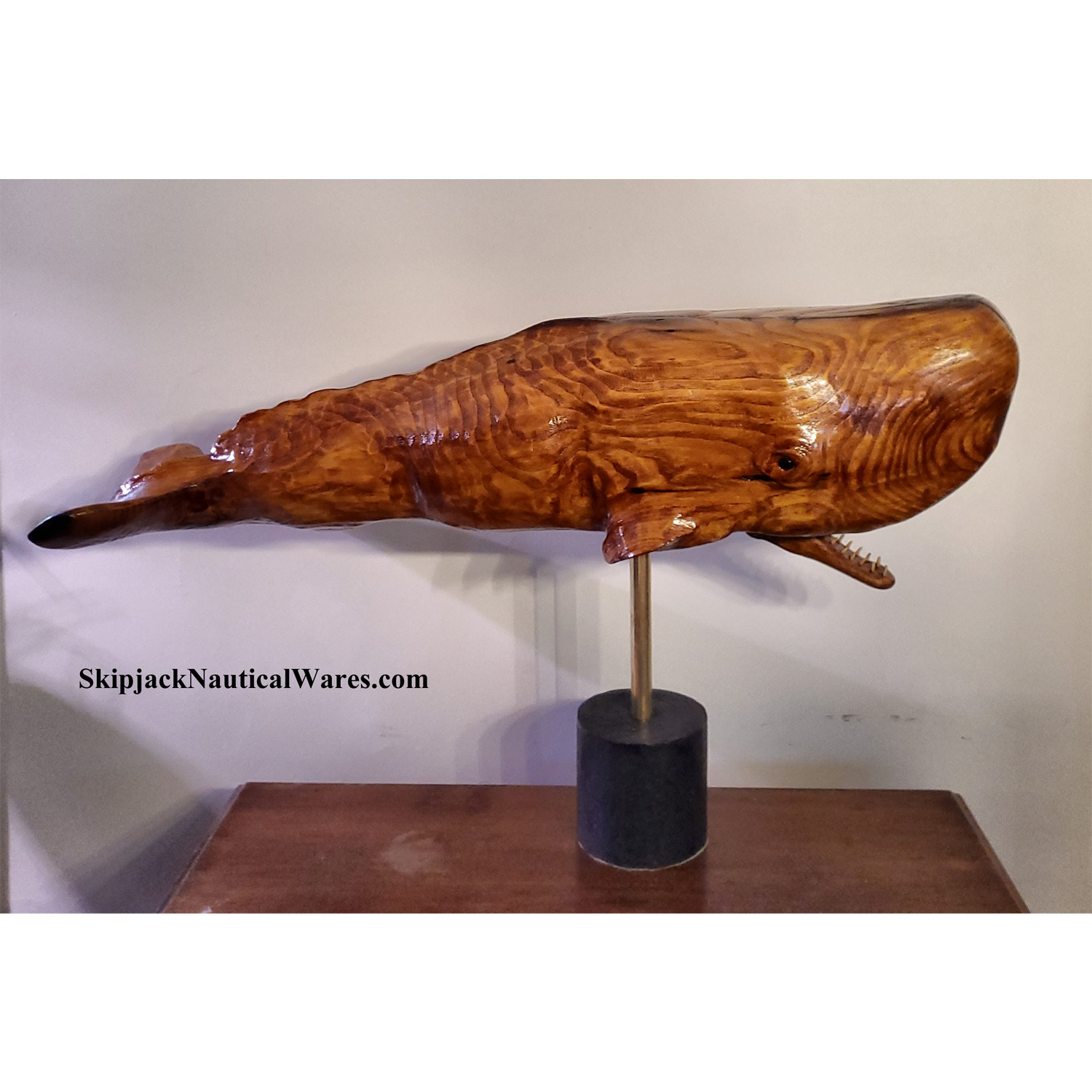 Large Carved Chestnut Full-bodied Sperm Whale: Skipjack Nautical Wares