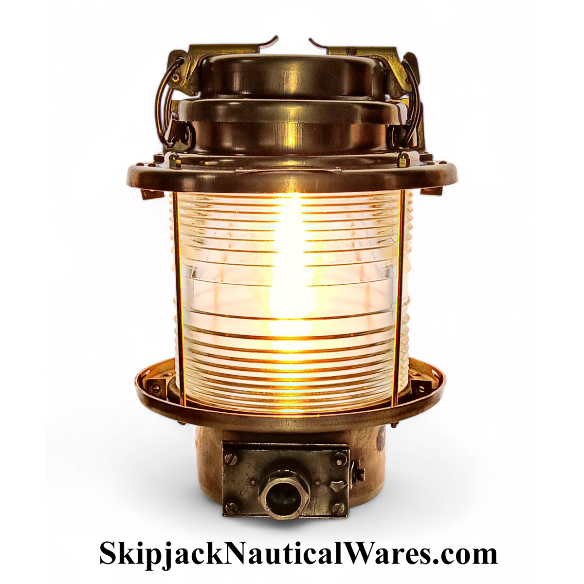 Vintage Brass Ships Navigation Light With 360° Clear Glass Fresnel Lens ...