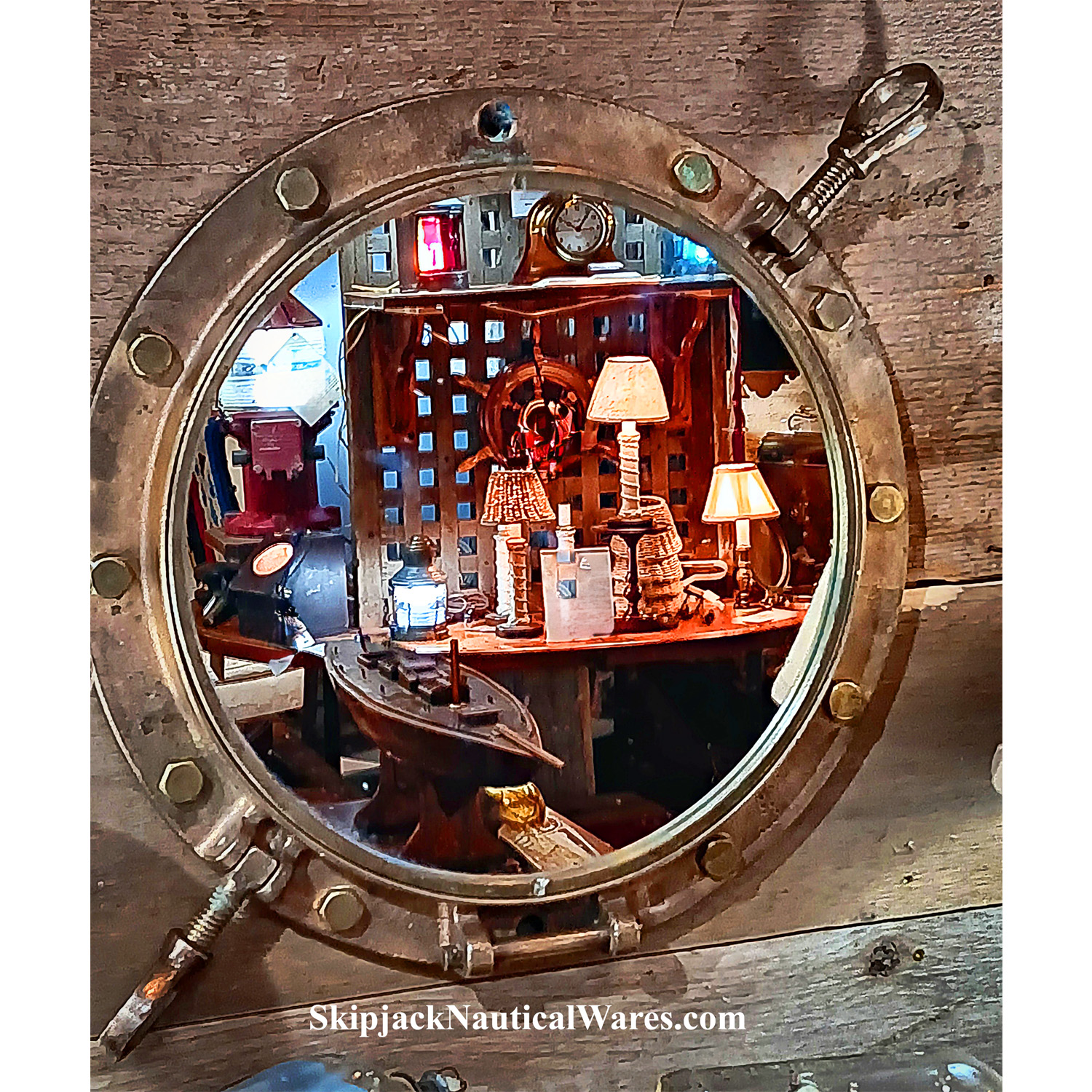 WWII Brass Ship's Porthole Nautical Mirror: Skipjack Nautical Wares