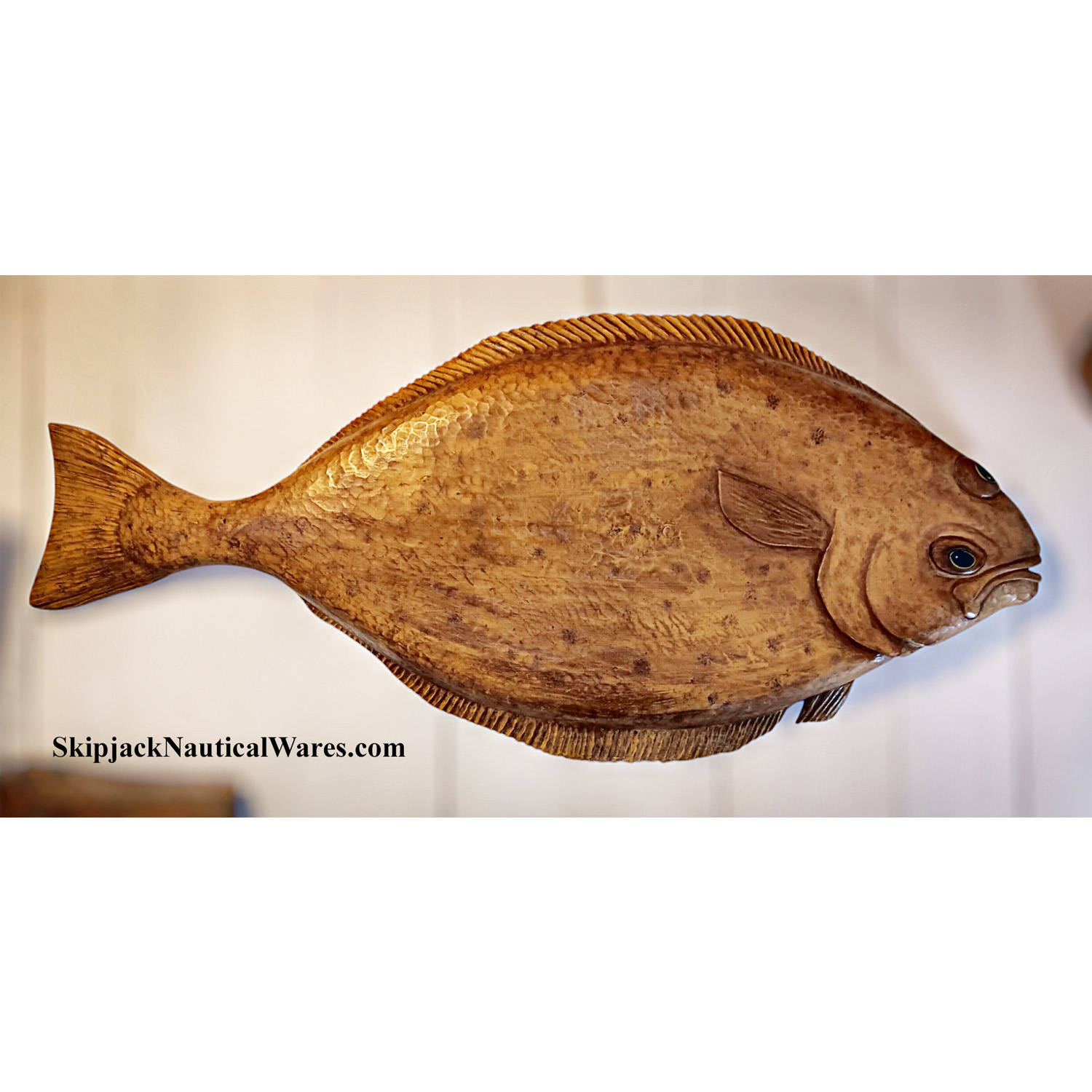 Carved Wood Halibut Fish by Adam Pearson: Skipjack Nautical Wares