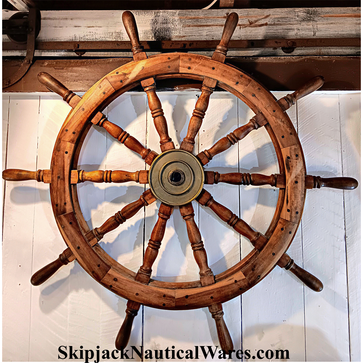 Teak Ship's Wheel, 48" diam.: Skipjack Nautical Wares