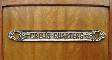 "Crew's Quarters" brass sign plaque, 12-1/2" (new): Skipjack Nautical Wares
