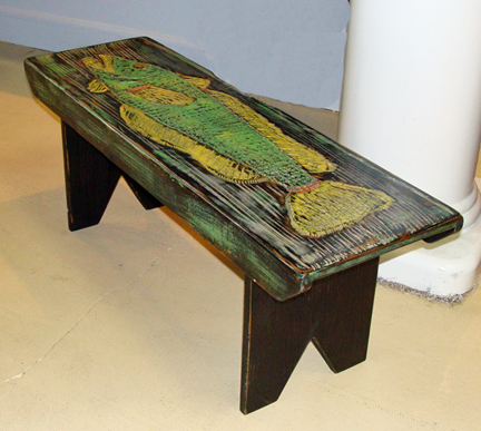 Folky Fish Bench carved and painted folk art by Joe Marinelli: Skipjack ...