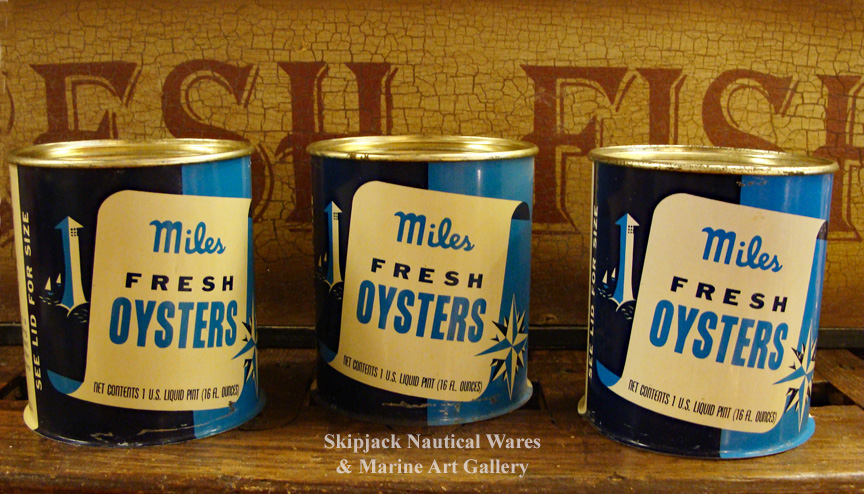 One Pint Miles Fresh Oysters Tin Cans: Skipjack Nautical Wares
