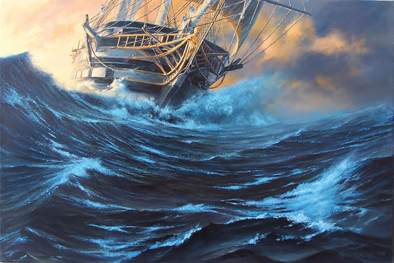 "Driving: USS Ohio at Sea, Circa 1838" original oil painting by Peter ...