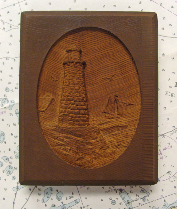 Relief Carved Wood Block Lighthouse Sailboat: Skipjack Nautical Wares