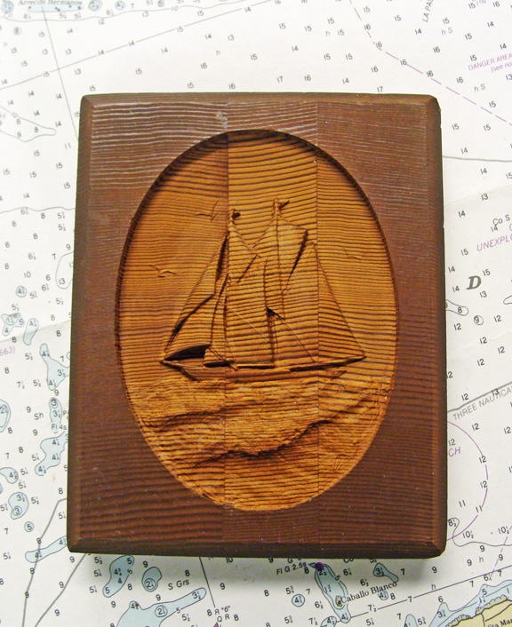 Relief Carved Wood Block Schooner Sailboat: Skipjack Nautical Wares