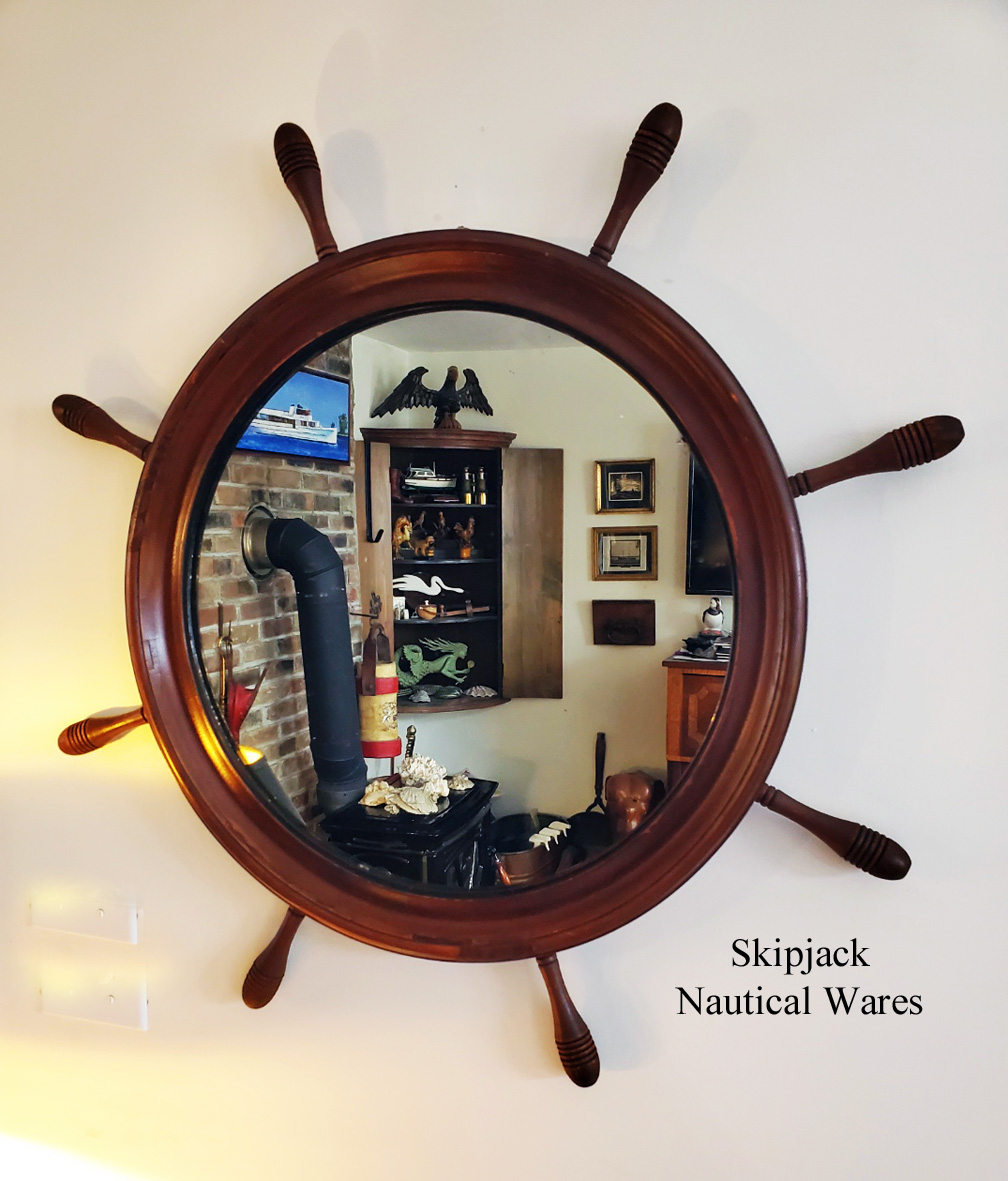Vintage Ship's Wheel Nautical Designed Mirror: Skipjack Nautical Wares