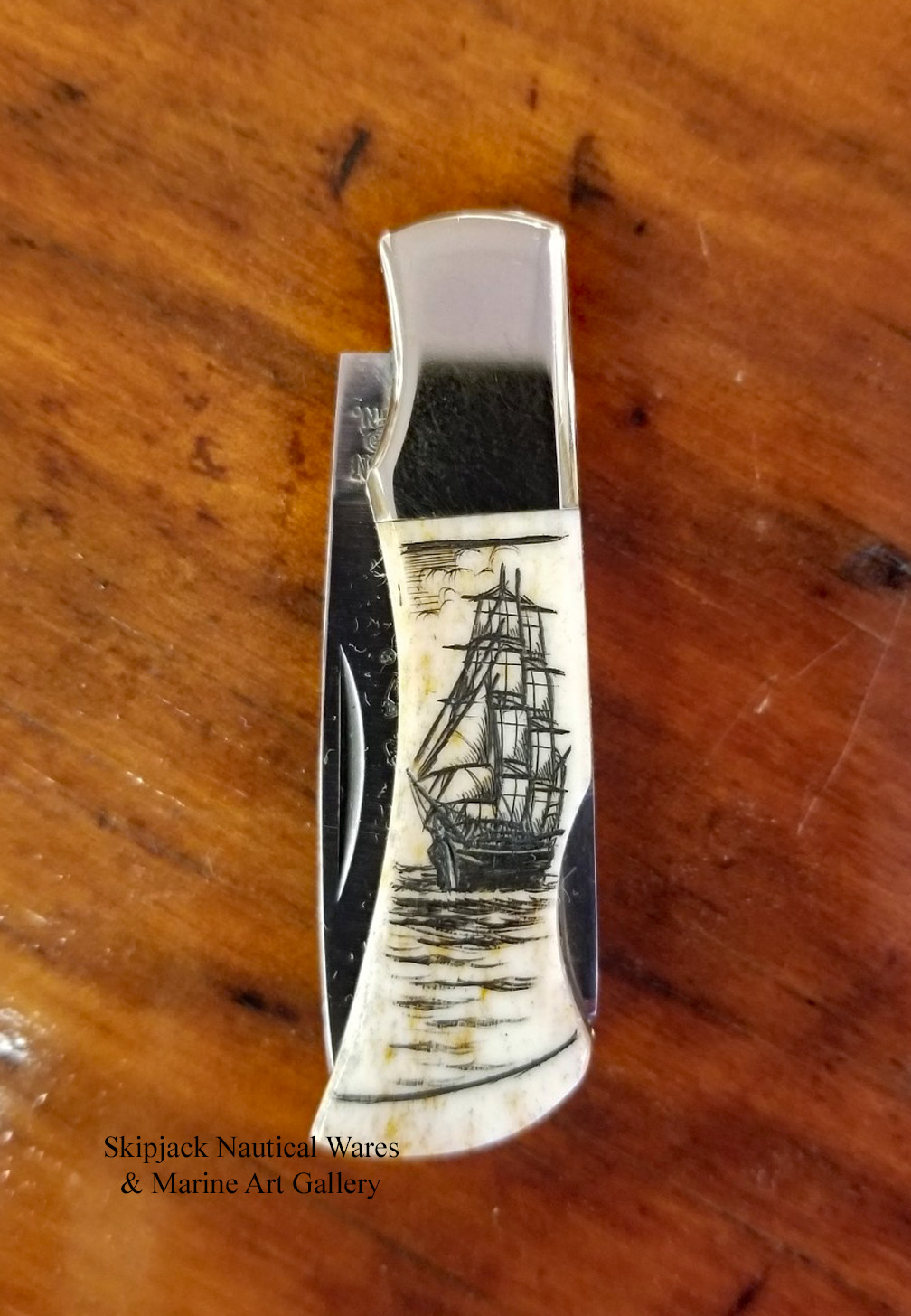 Vintage Mini Lock-back Scrimshaw Pocket Knife- Peter Kinney: Skipjack ...