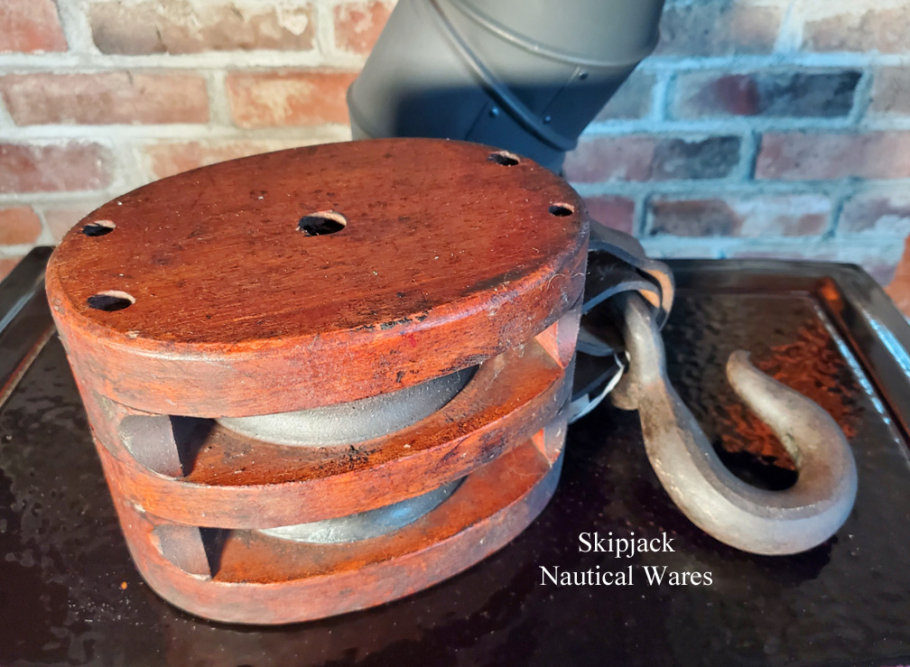 Double Purchase Wood Block with Hook: Skipjack Nautical Wares