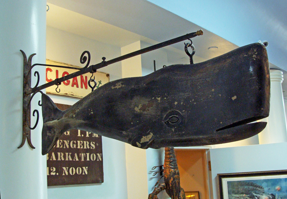 Vintage Black Whale Trade Sign: Skipjack Nautical Wares